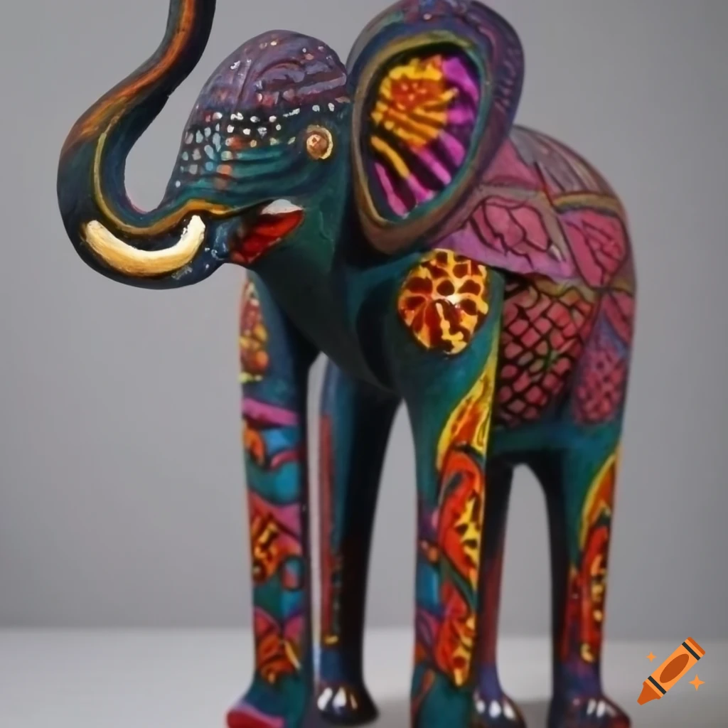 Wooden elephant with colorful markings inspired by bali primitive art ...