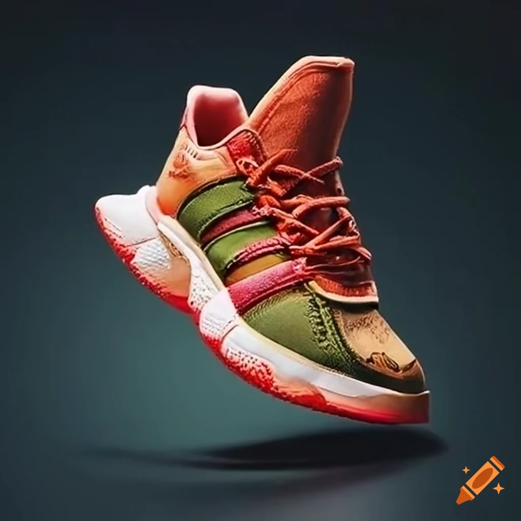 Stylish Adidas sneakers with a fried chicken twist on Craiyon