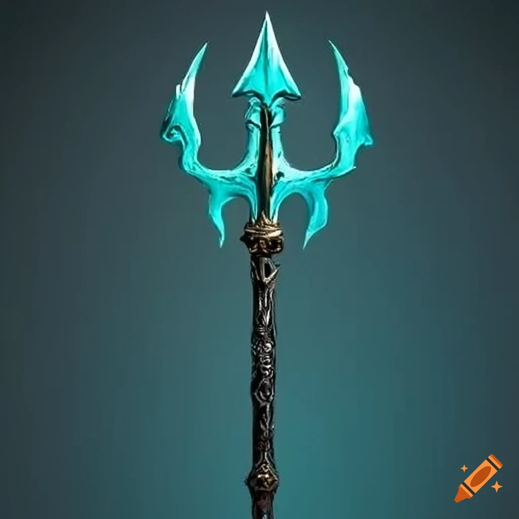Intricately crafted 4ft tall d&d trident with black metal and aqua hues ...