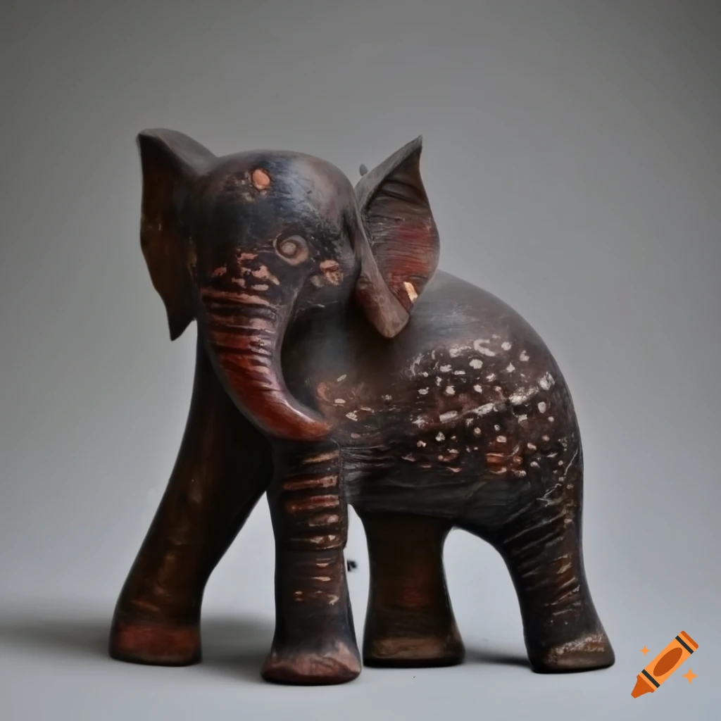 Wooden elephant sculpture with dark markings, bali primitive art on Craiyon
