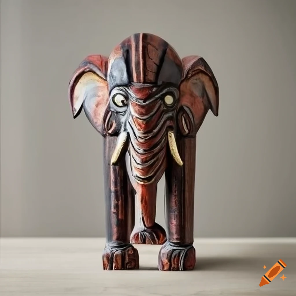 Wooden elephant in dark matte finish, bali primitive art on Craiyon