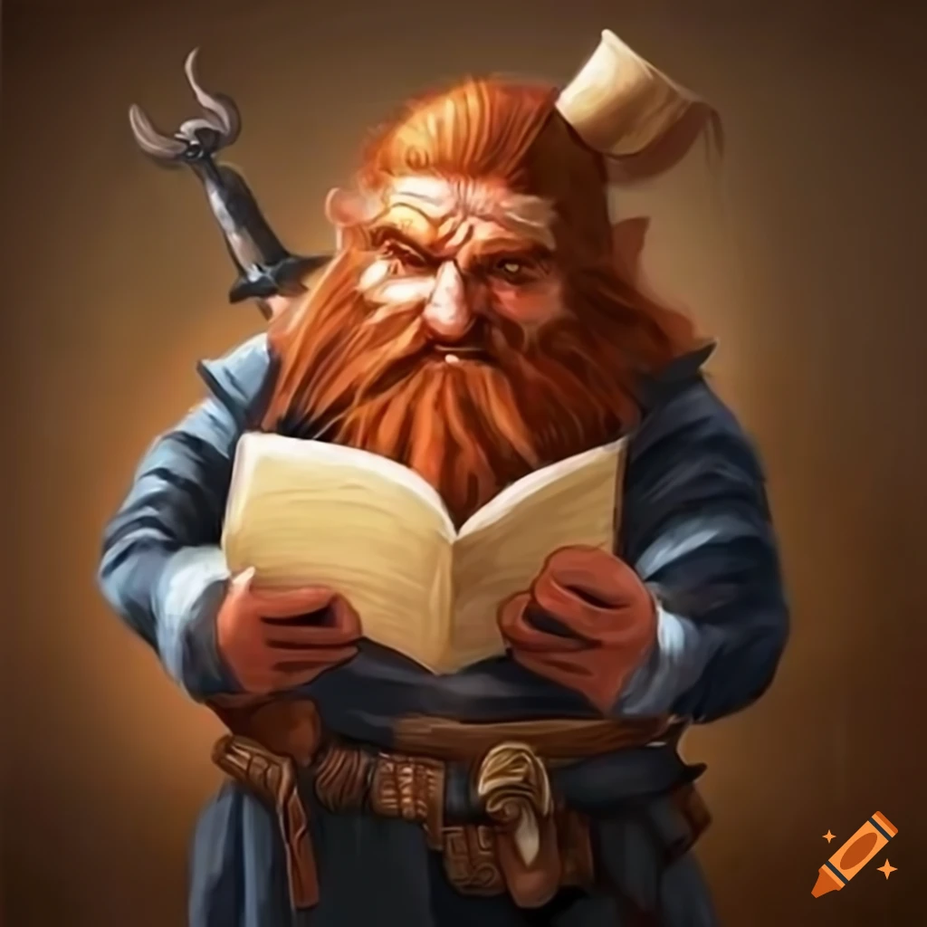 Medieval dwarf reading a scroll on Craiyon
