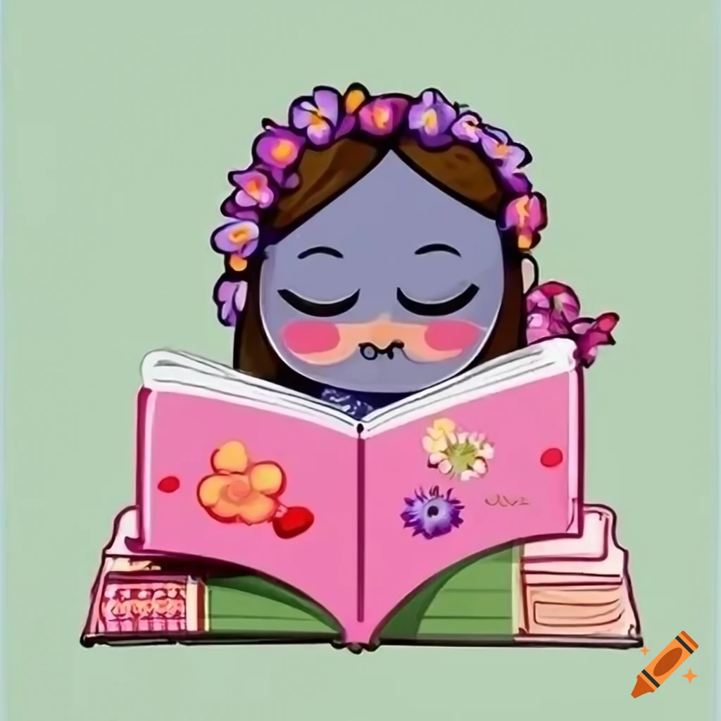 Cute flower reading a book sticker on Craiyon