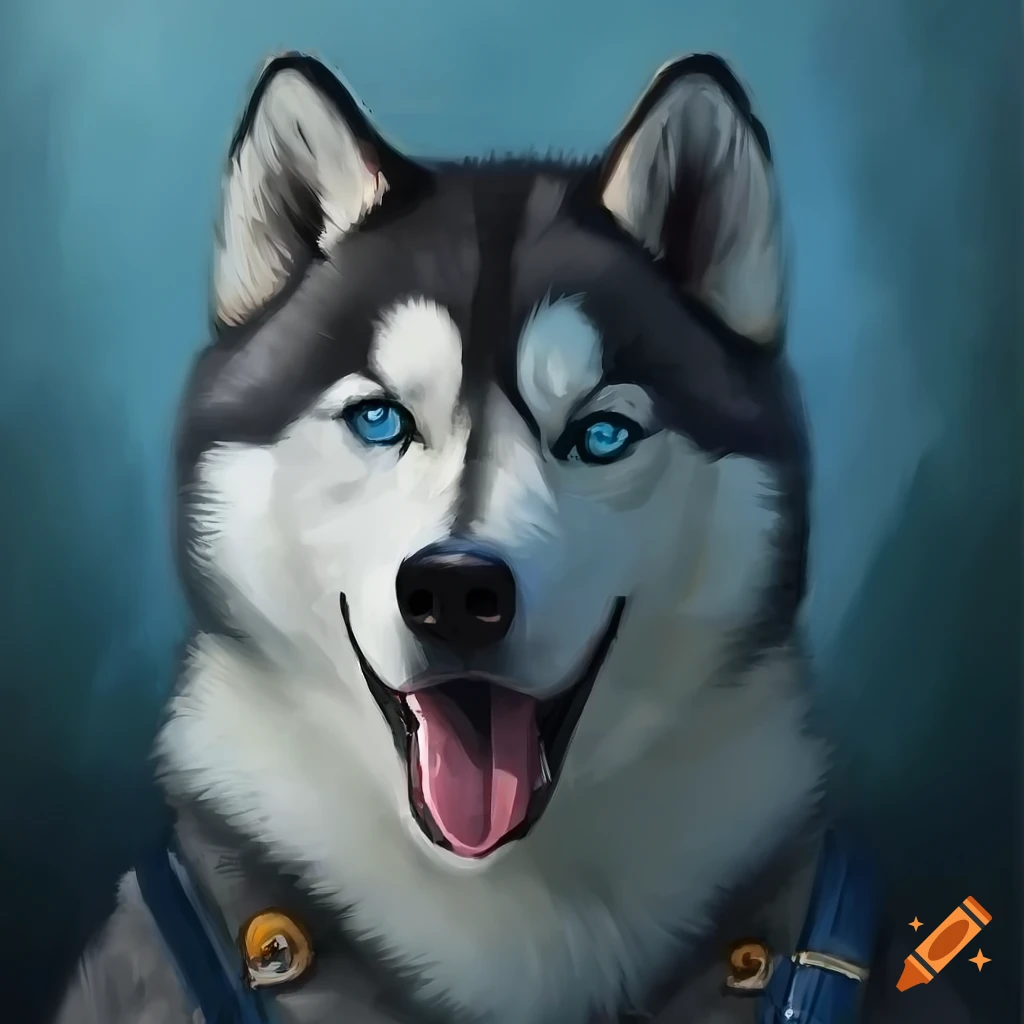 Hyper-detailed painting of a Siberian Husky sled dog for DND on Craiyon