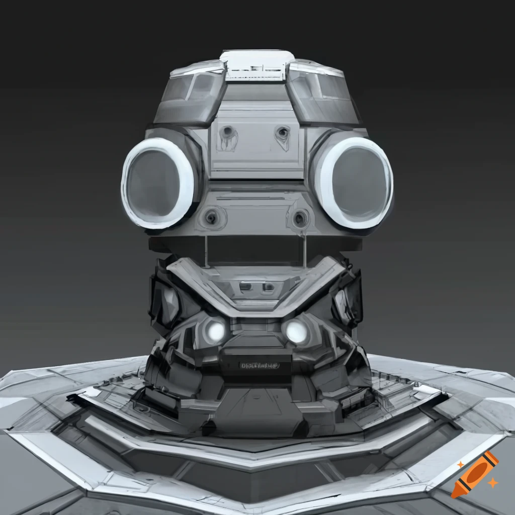 Front view futuristic sci-fi generator in grayscale on Craiyon