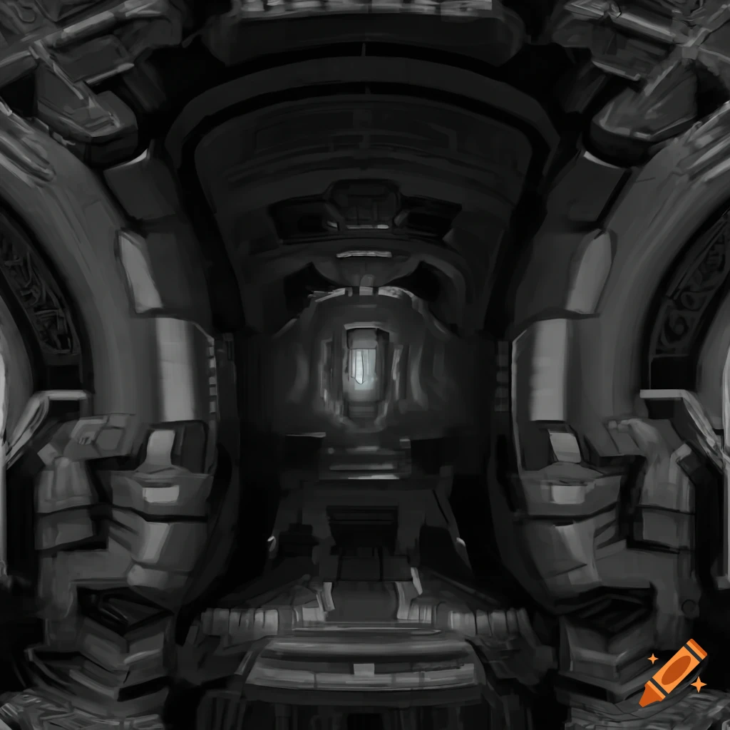 Front view futuristic sci-fi generator in grayscale on Craiyon