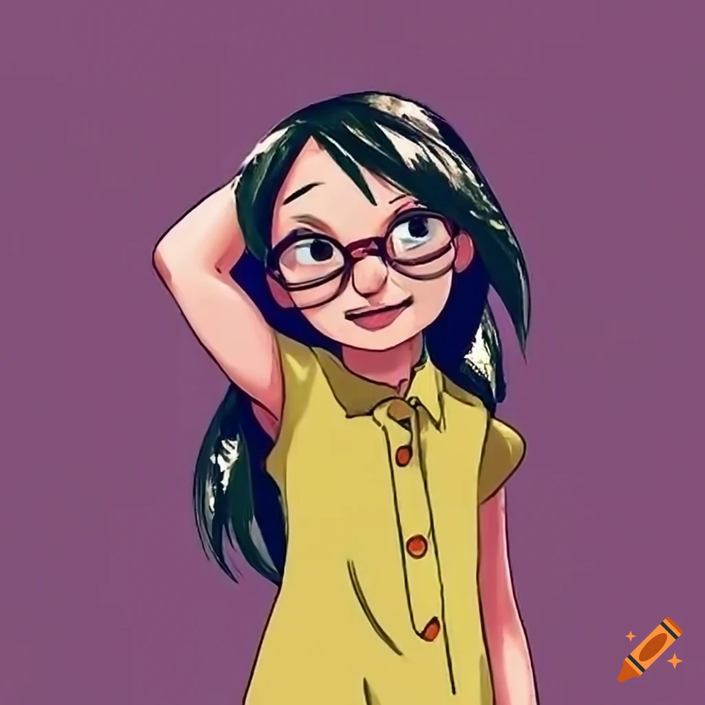 Character wearing a yellow sleeveless collared shirt and glasses with ...