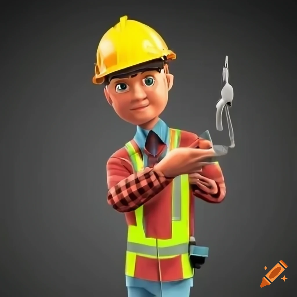 Animated person in a room with construction safety equipment on Craiyon