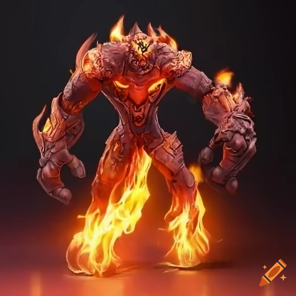 Armored fire myrmidon elemental with flames for legs and fireblight ...