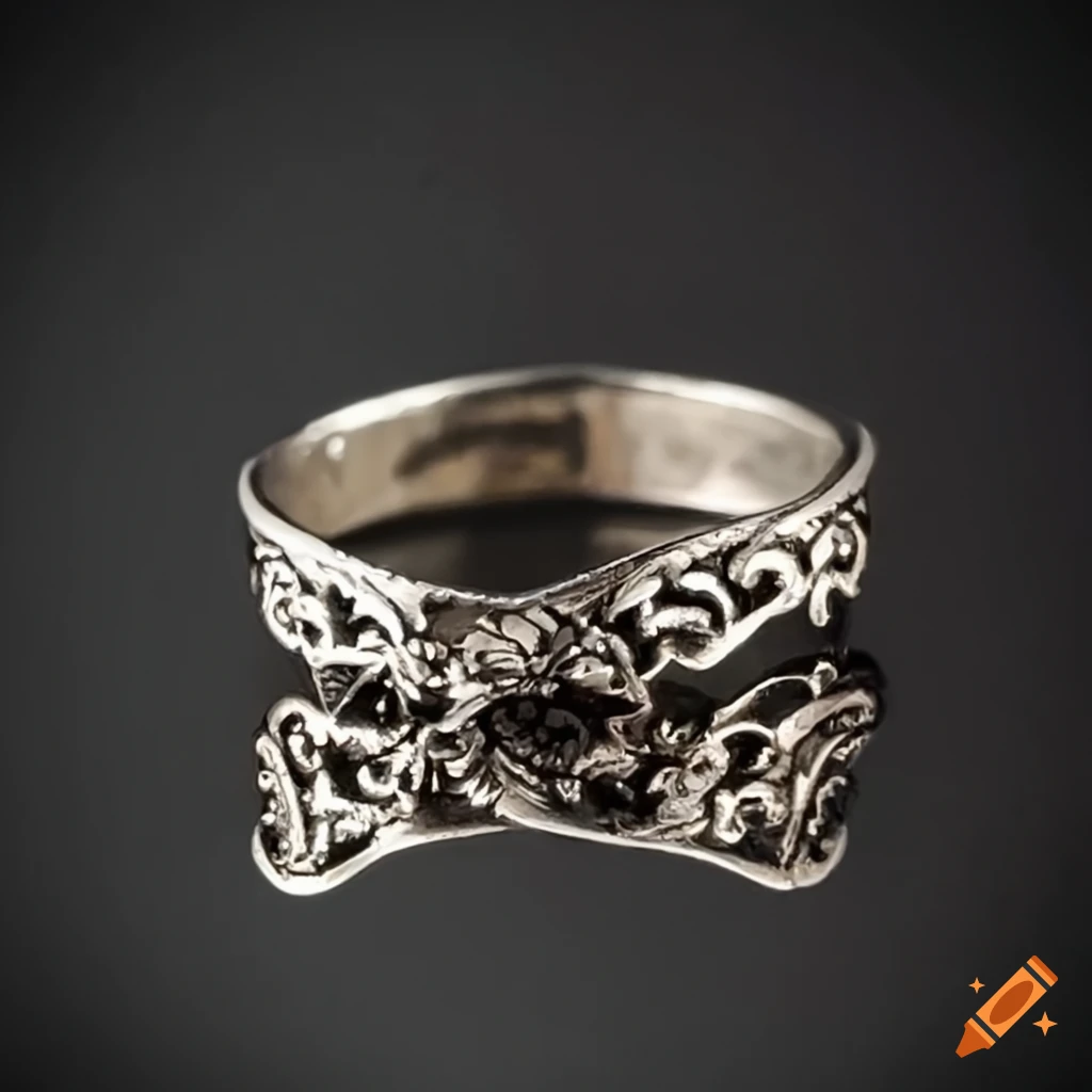 Edwardian silver ring with intricate scrollwork design on Craiyon