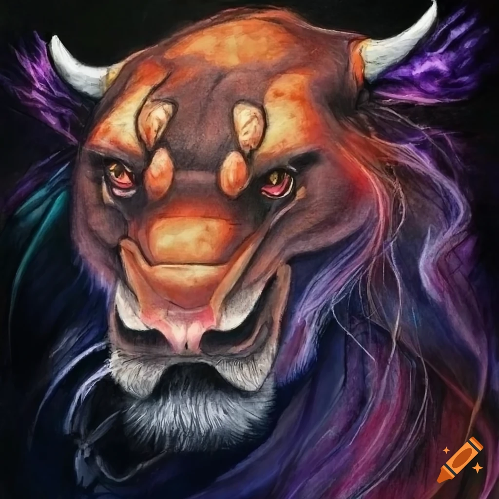 Colored pencil drawing of mystical beast running with powder dusting ...