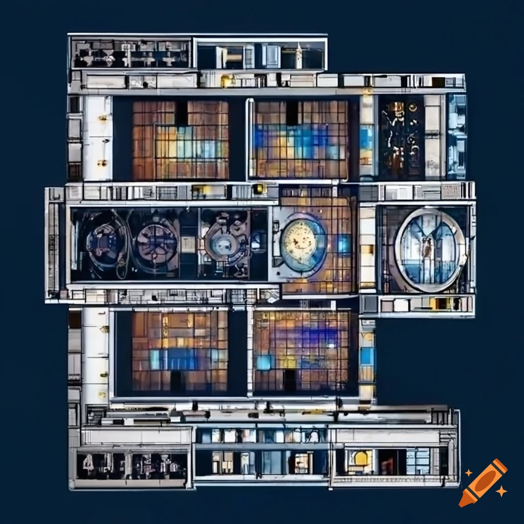 Futuristic space station floor plan design on Craiyon