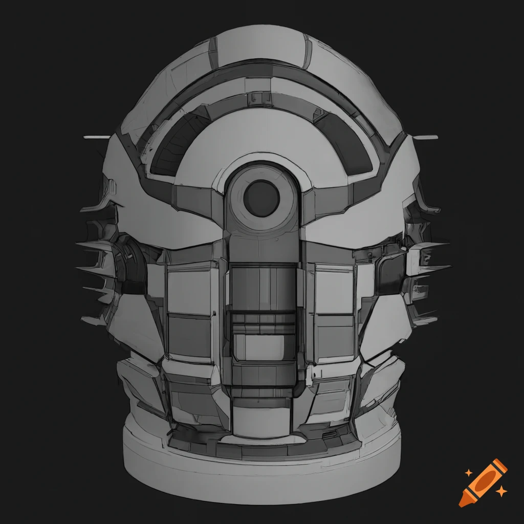 Front view futuristic grayscale sci-fi generator on Craiyon