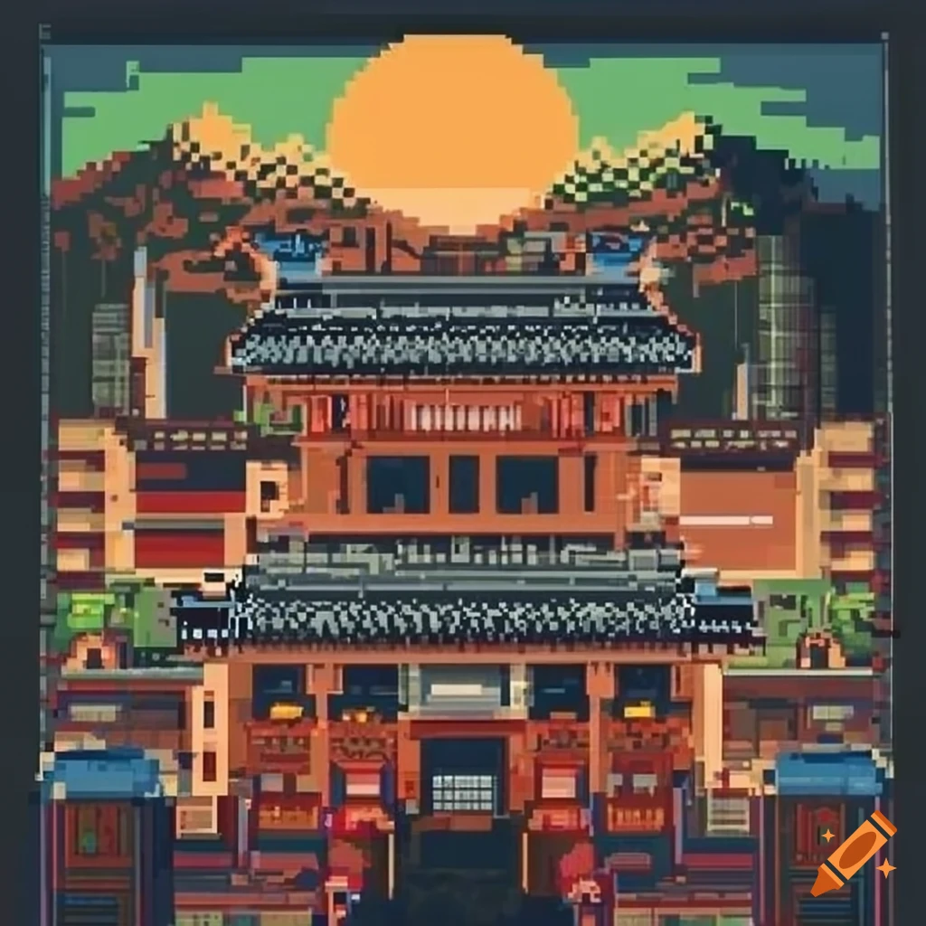 Pixel art inspired by vintage asian travel posters on sega genesis on ...
