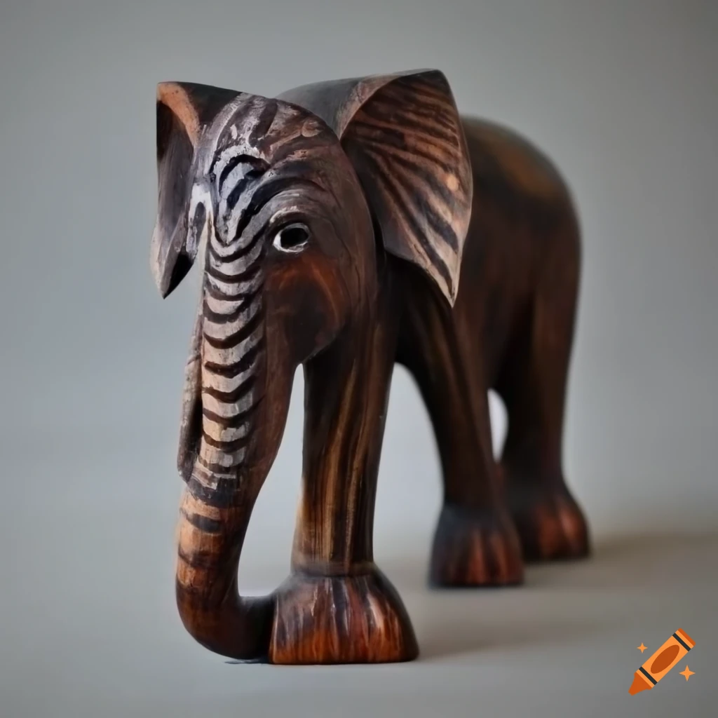 Wooden elephant sculpture in Bali primitive art style on Craiyon