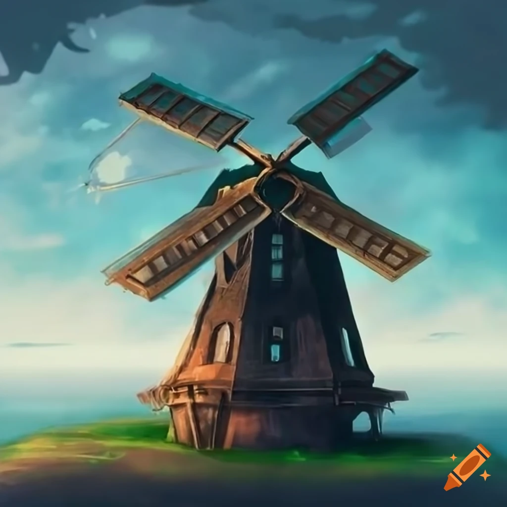 Anime style highly detailed windmill on Craiyon