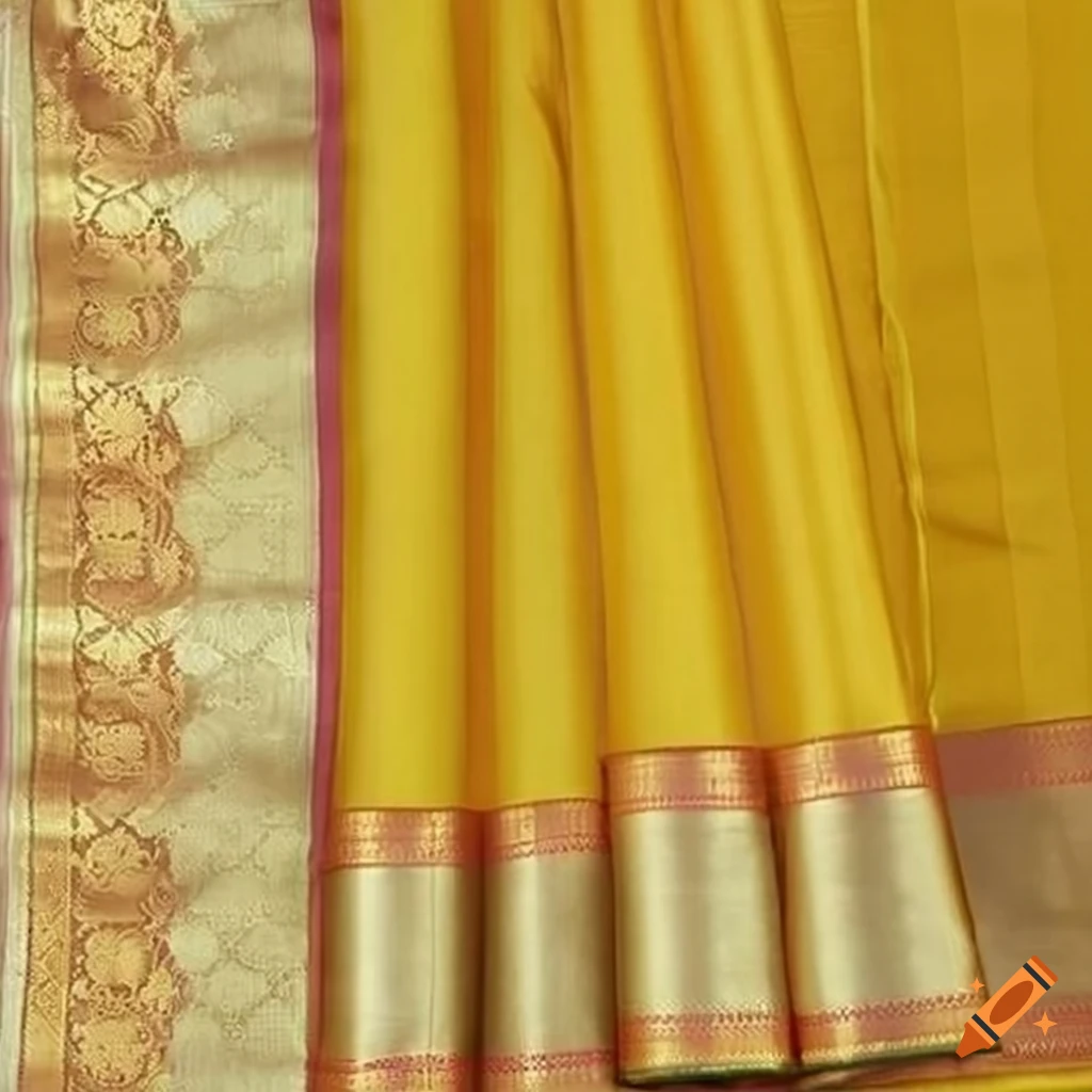 Shiny light yellow silk saree on Craiyon