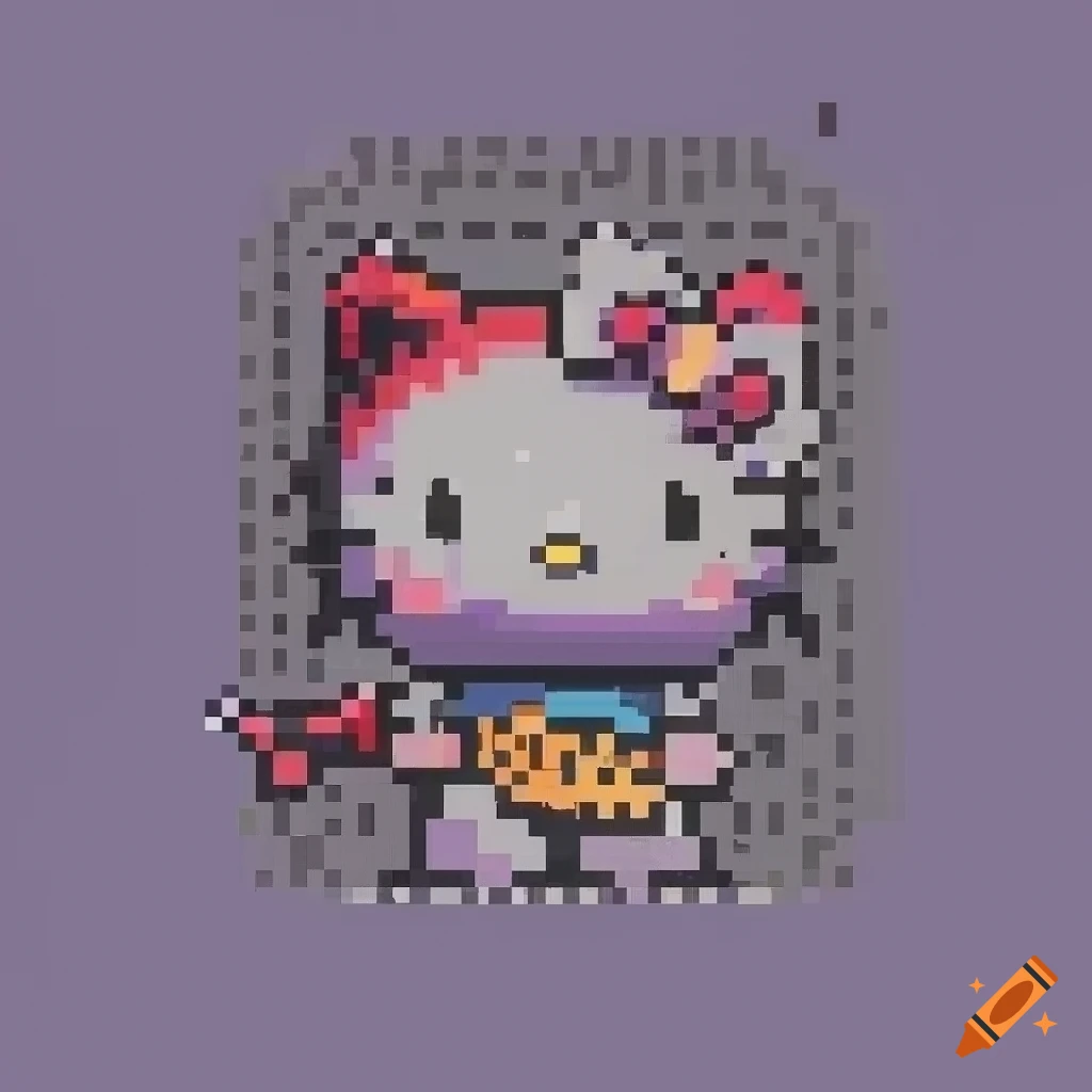 Pixel art with dithering inspired by nes featuring hello kitty on Craiyon