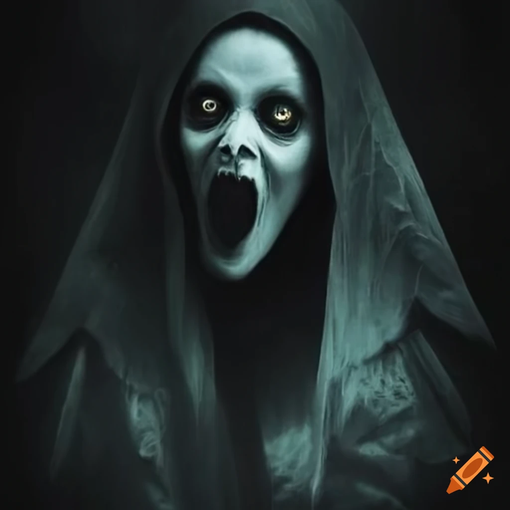 Screaming ghost witch in a dark vintage style on Craiyon