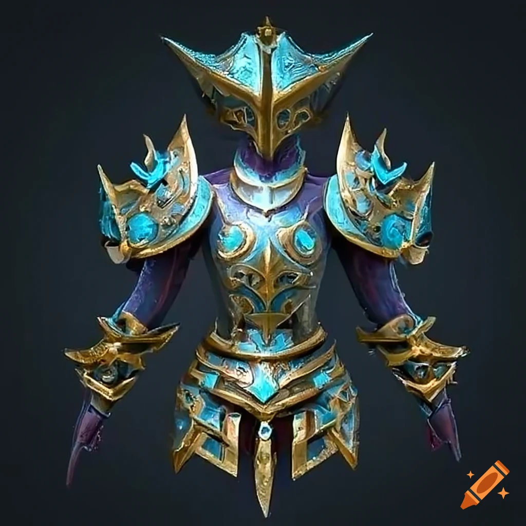 High resolution front view of adorned magic armor parts on Craiyon