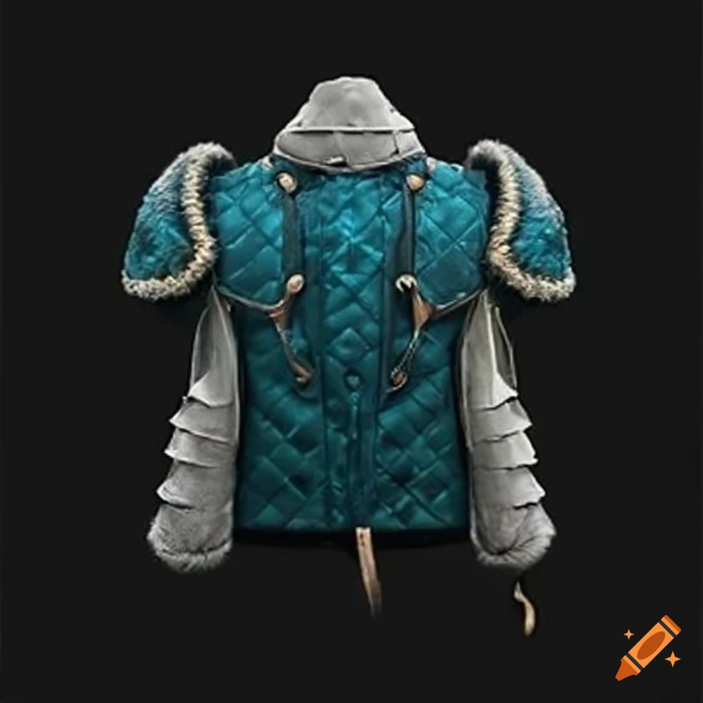 Front view of decorative fur padded armor for magical purposes on Craiyon
