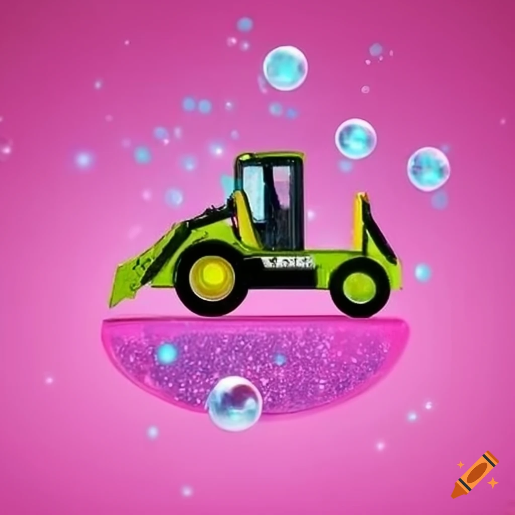 Green backhoe in a pink sparkly bubble on Craiyon