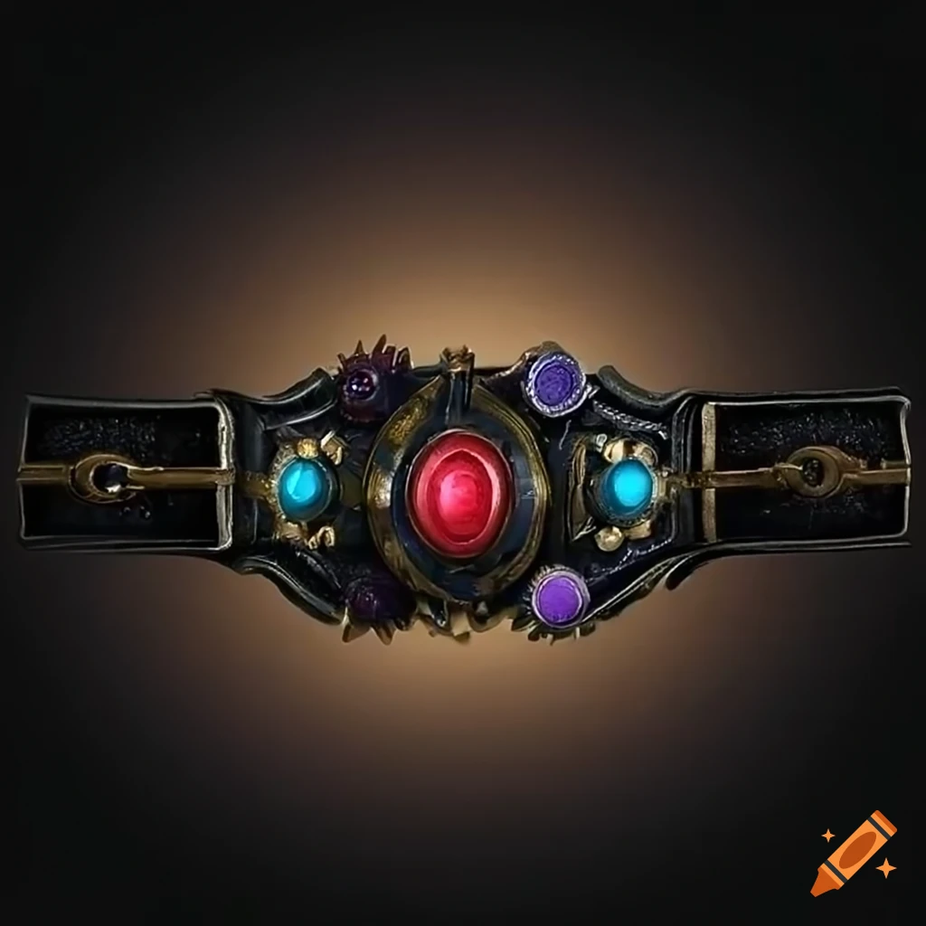 Front view of an adorned magic war belt on Craiyon