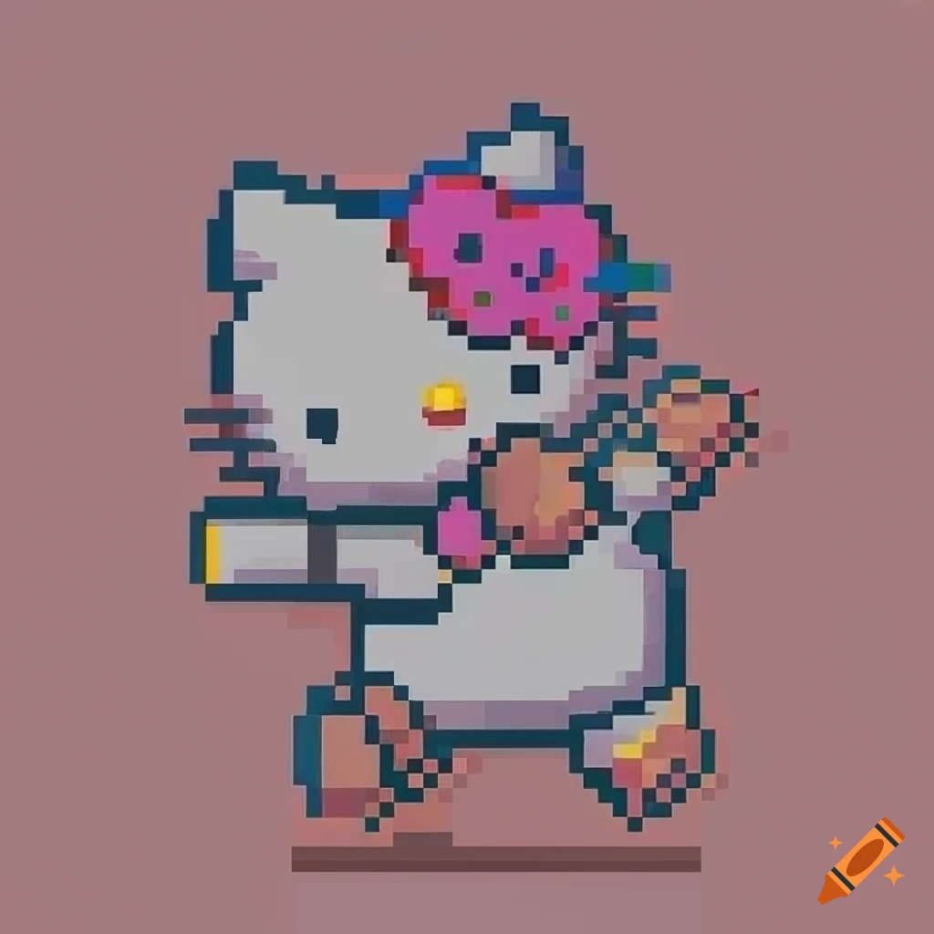 Pixel art of asian hello kitty jumping in nes-inspired style on Craiyon