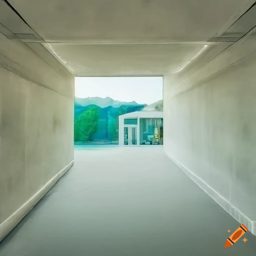 Dreamlike liminal space with concrete building on Craiyon