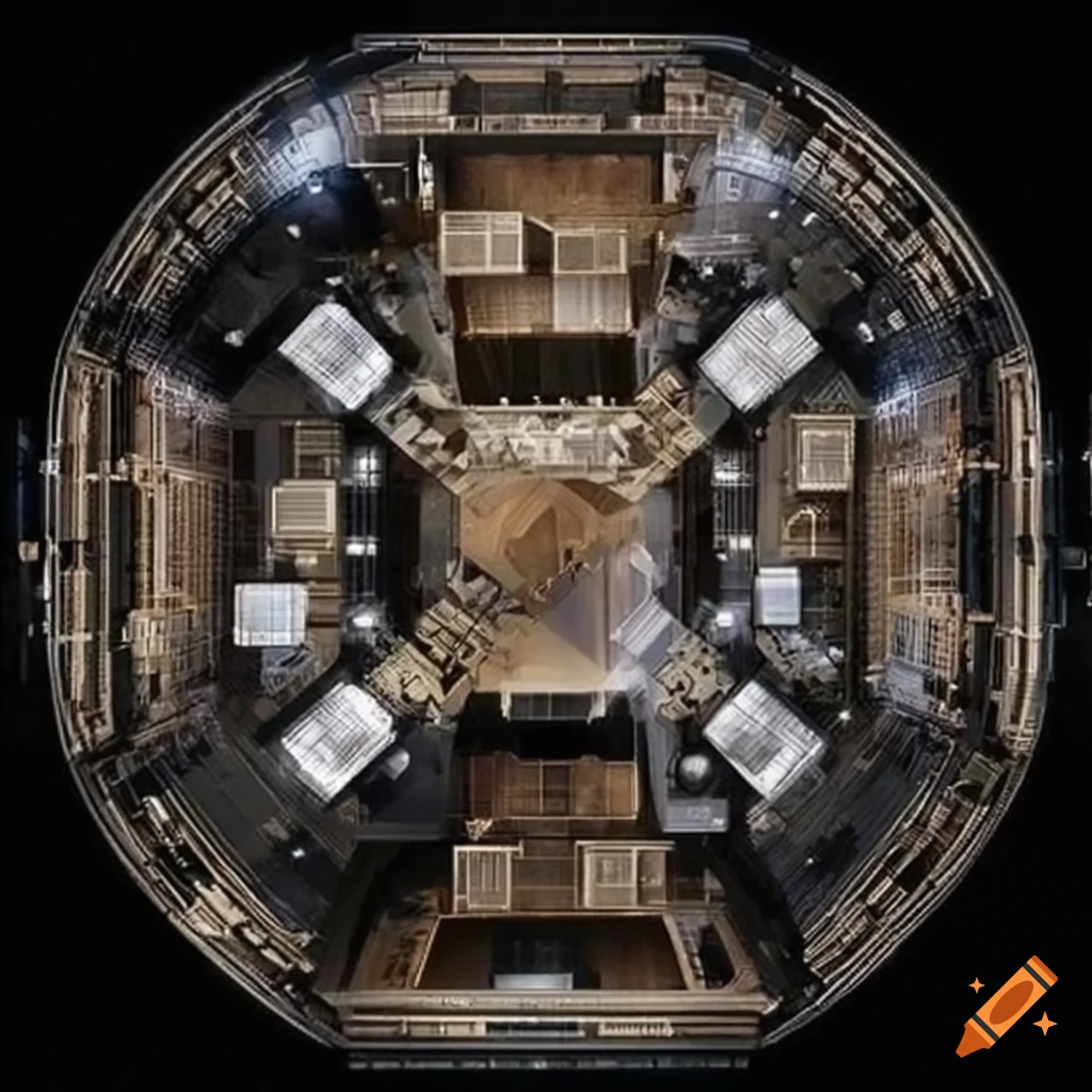 Modern and futuristic space station floor plan on Craiyon