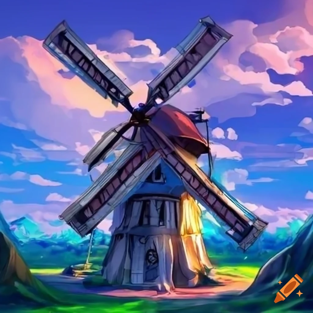 Anime style highly detailed windmill on Craiyon