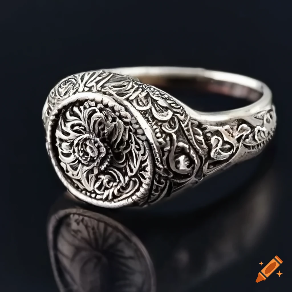 Antique victorian silver ring with intricate engravings on Craiyon