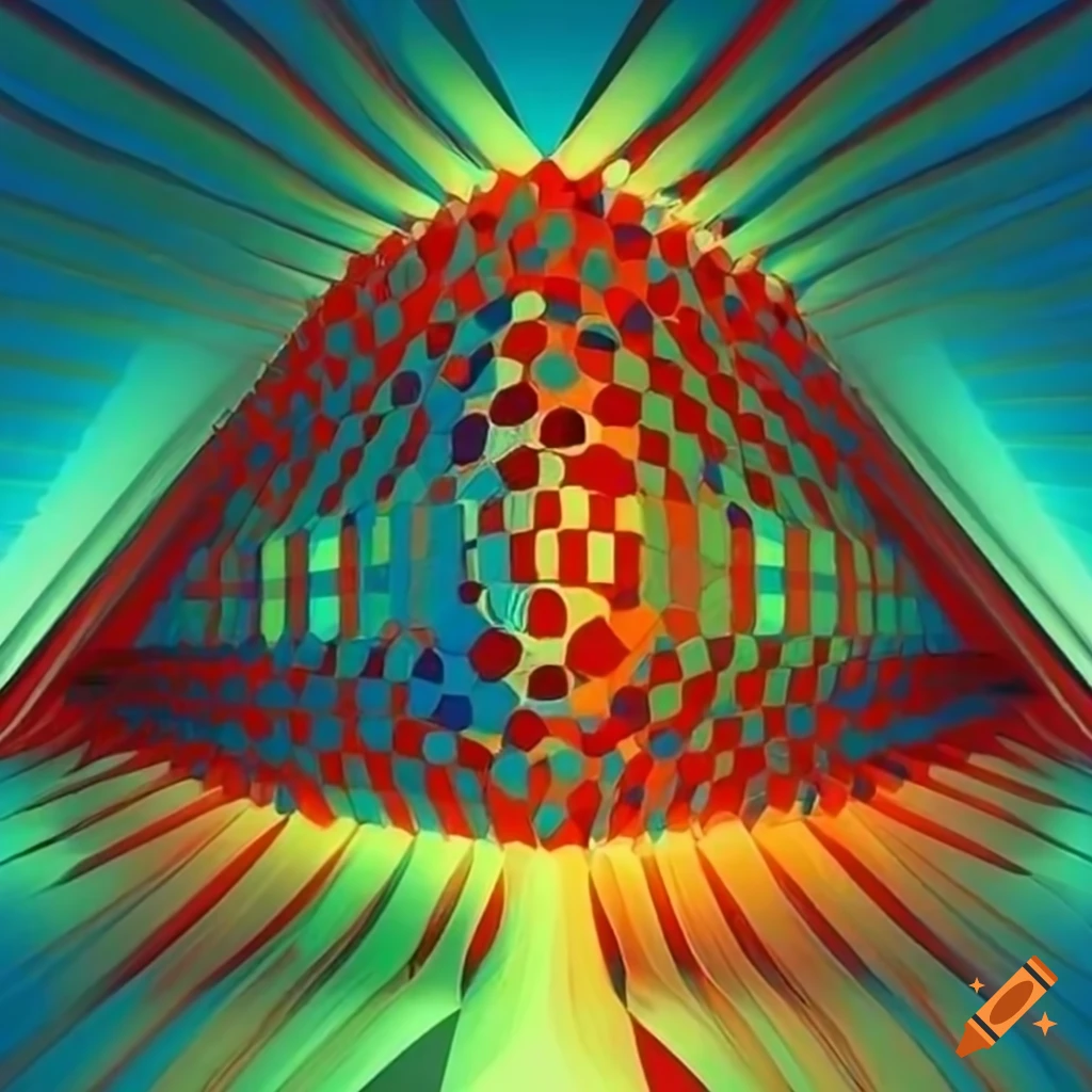 Penrose paradox surrealistic illusion by Victor Vasarely with bright ...