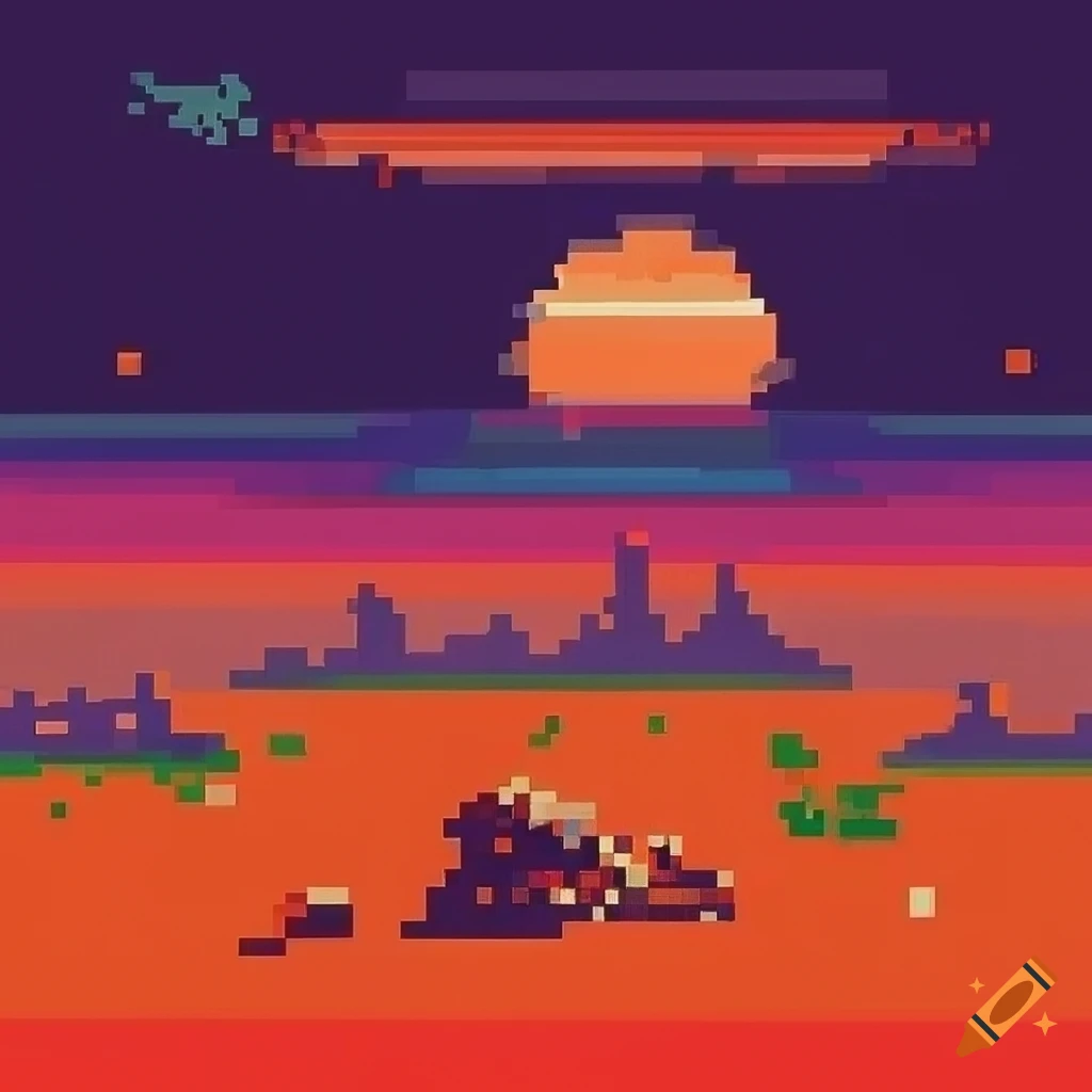 Pixel art with sega genesis inspiration in vintage asian travel poster ...