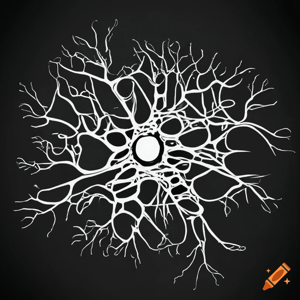 Black and white labeled scientific diagram of a neuron on Craiyon