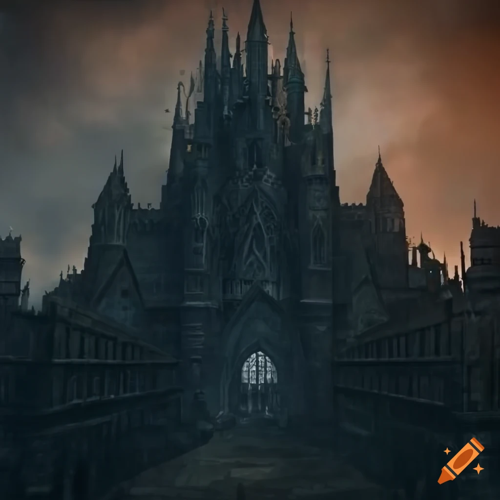Gothic castle with tall thin windows and spikes on Craiyon