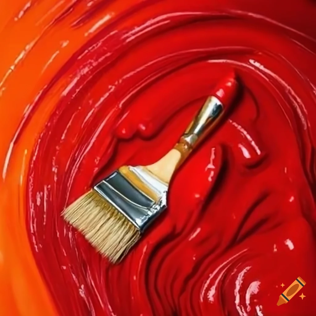 Paint brush dipping into red paint on Craiyon