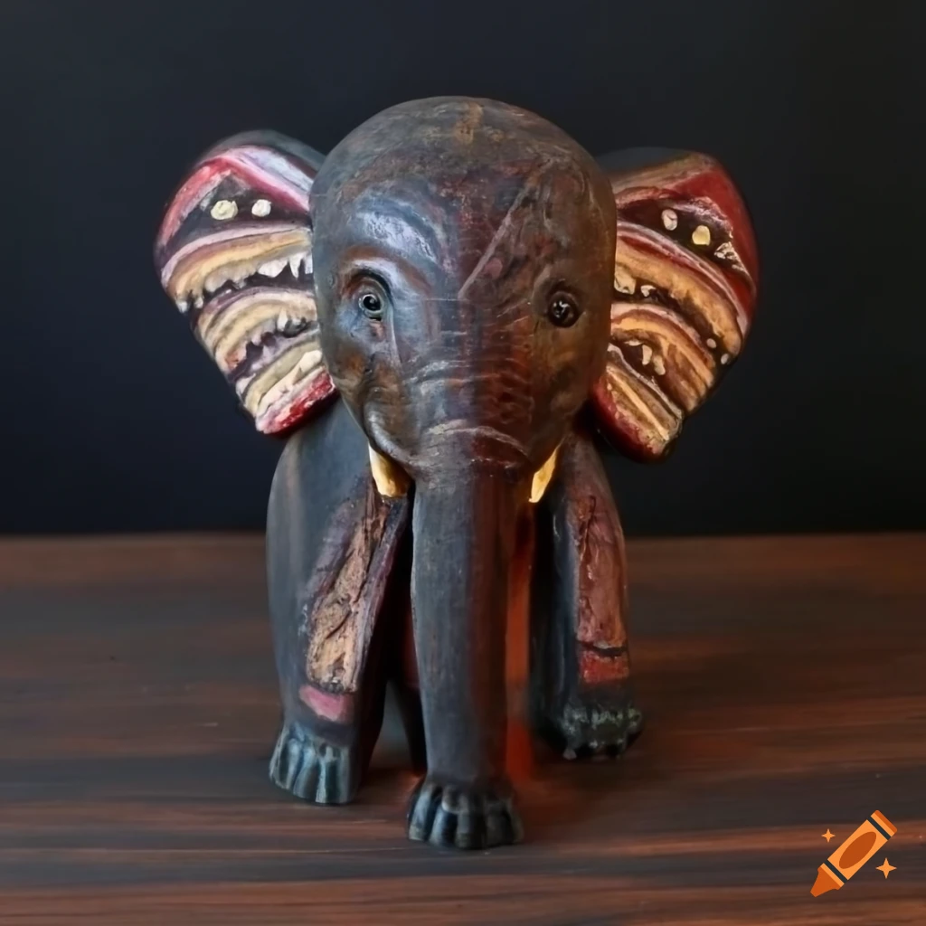 Wooden elephant sculpture in bali primitive art style on Craiyon