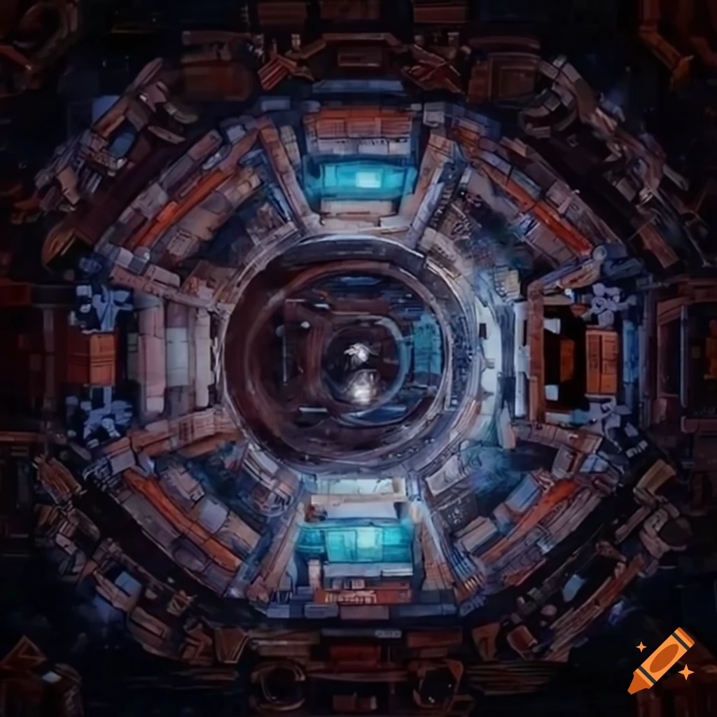 Intricate futuristic space station floor plan design on Craiyon