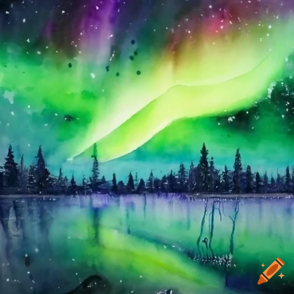 Northern lights in a watercolor painting on Craiyon