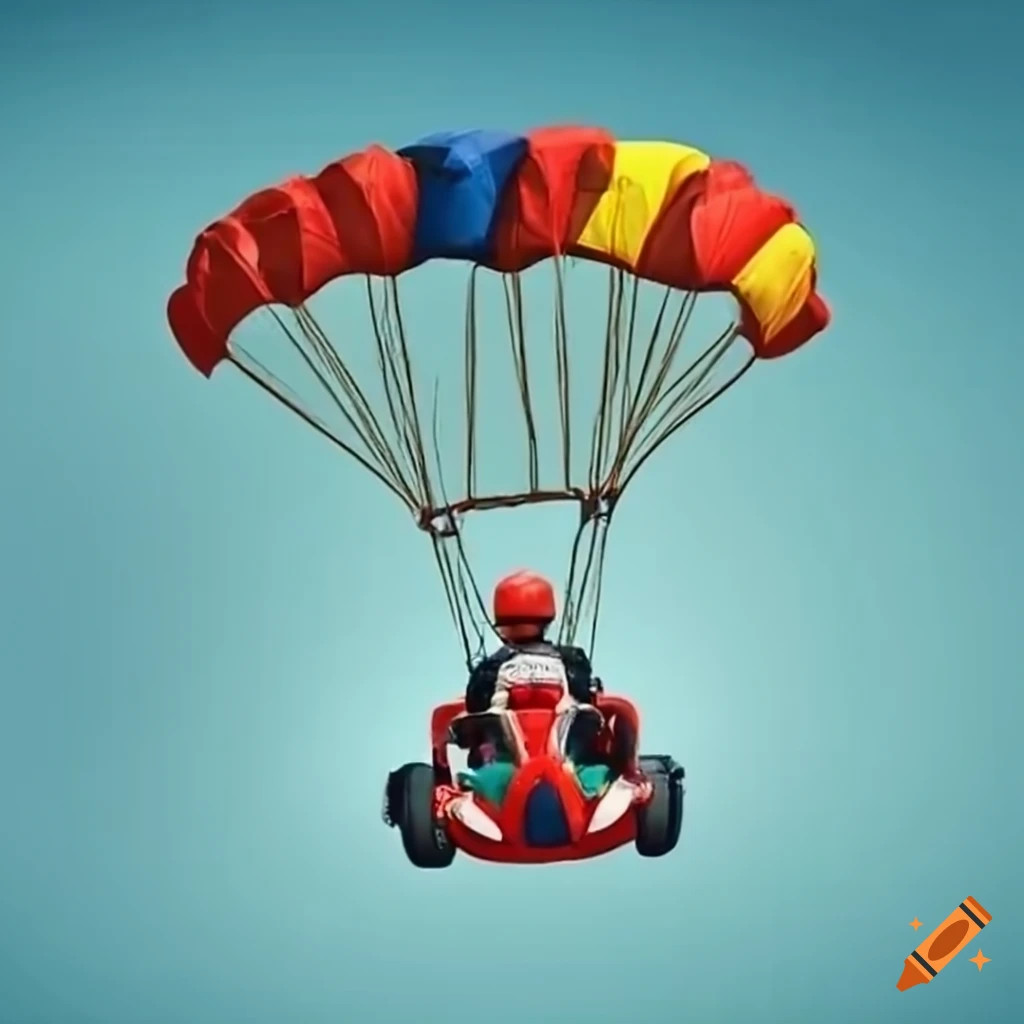 Kart flying with a parachute on Craiyon
