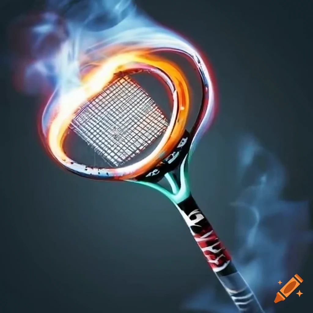 Racquet in high speed with fiery effect on Craiyon