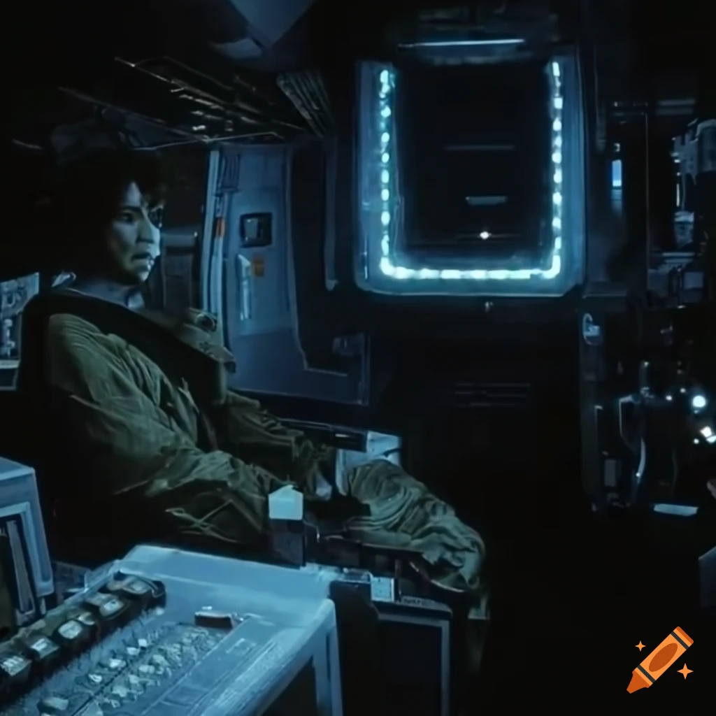 1980's sci-fi spaceship interior with detailed computers, machines, and ...