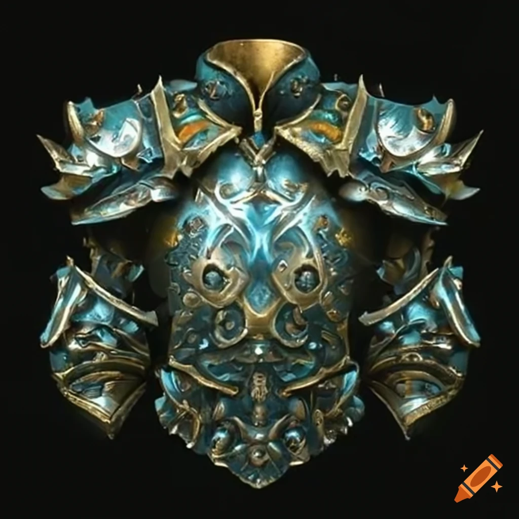 High resolution front view of adorned magic armor parts on Craiyon