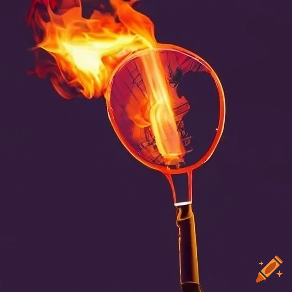 Racquet in high speed with fiery effect on Craiyon