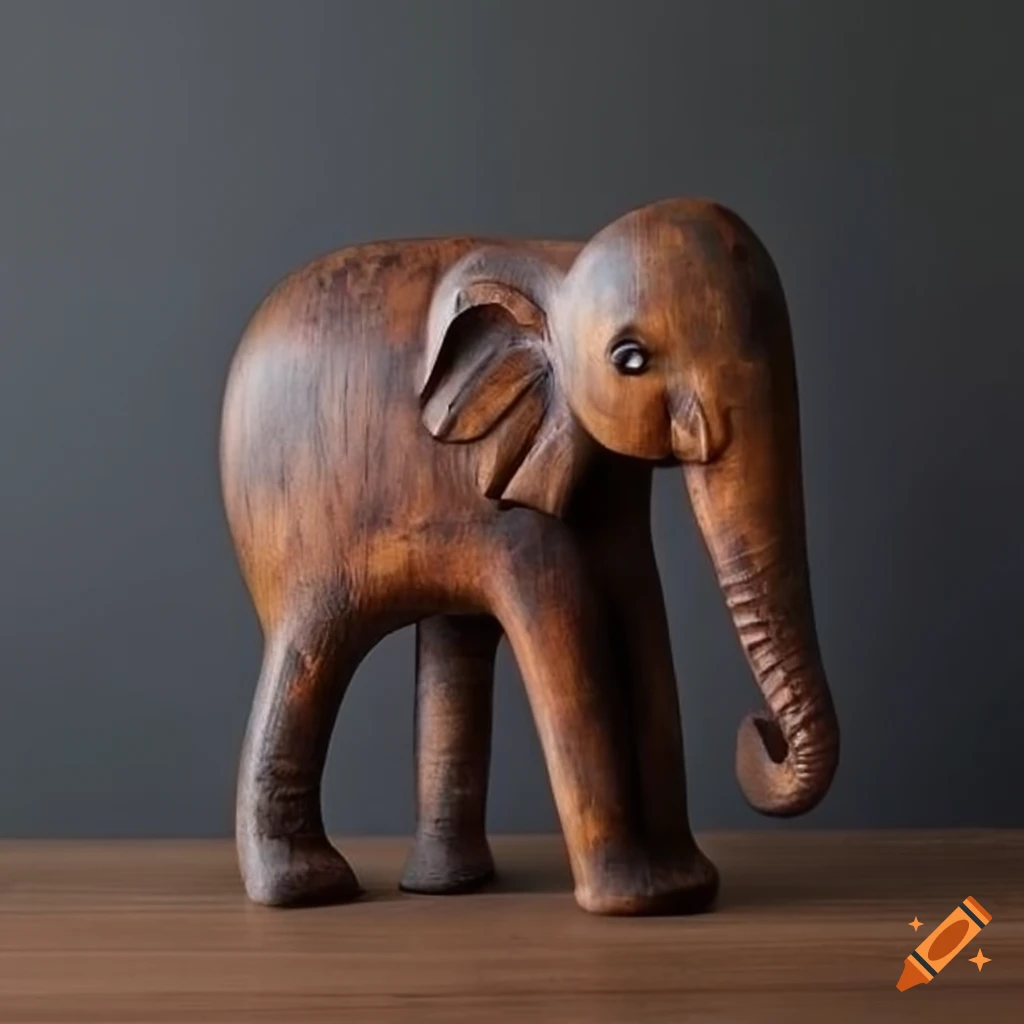 Wooden elephant in dark matte primitive art style on Craiyon