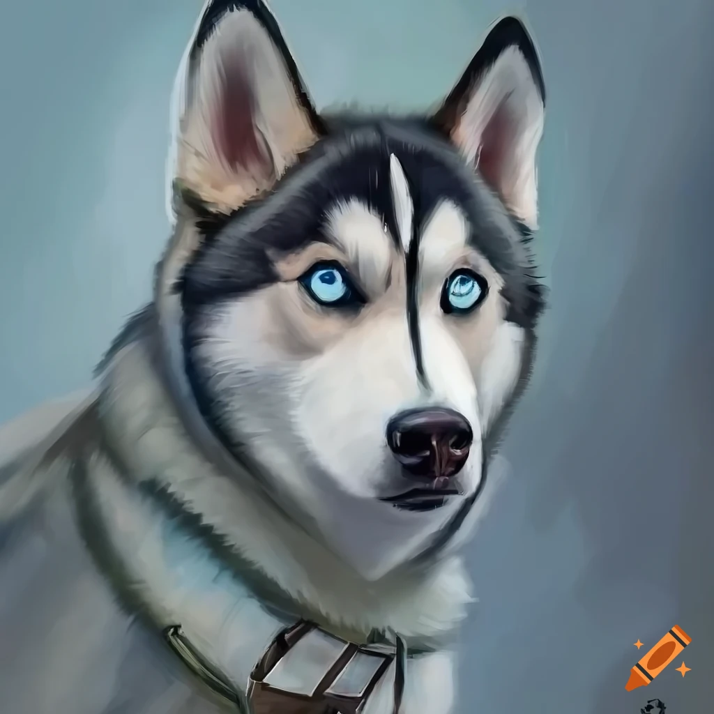Hyper detailed painting portrait of a siberian husky sled dog for dnd ...