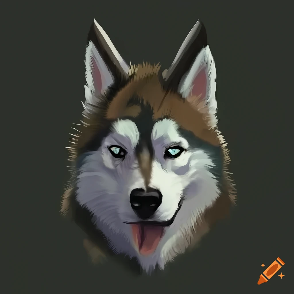 Sled dog husky in portrait posture with a fierce look in digital art ...