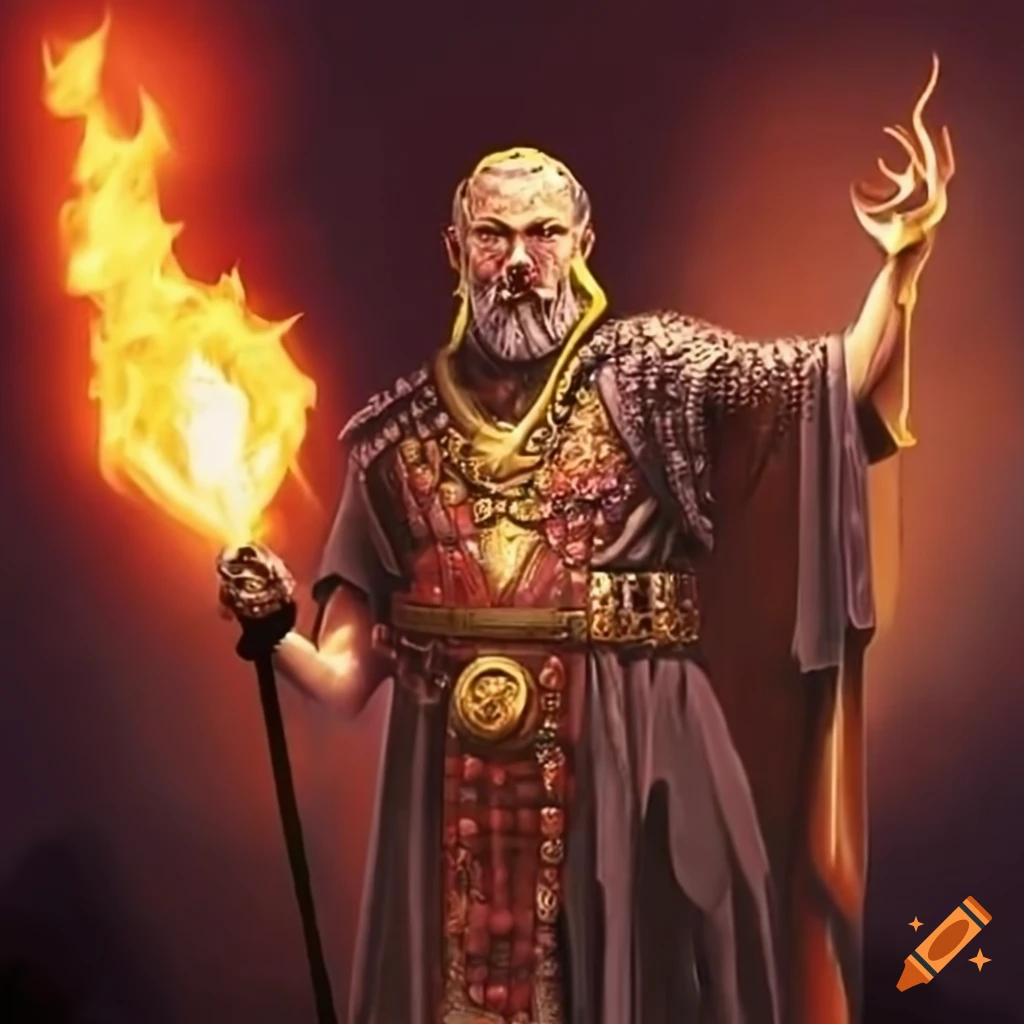 Roman empire fire wizard performing a fire show on Craiyon