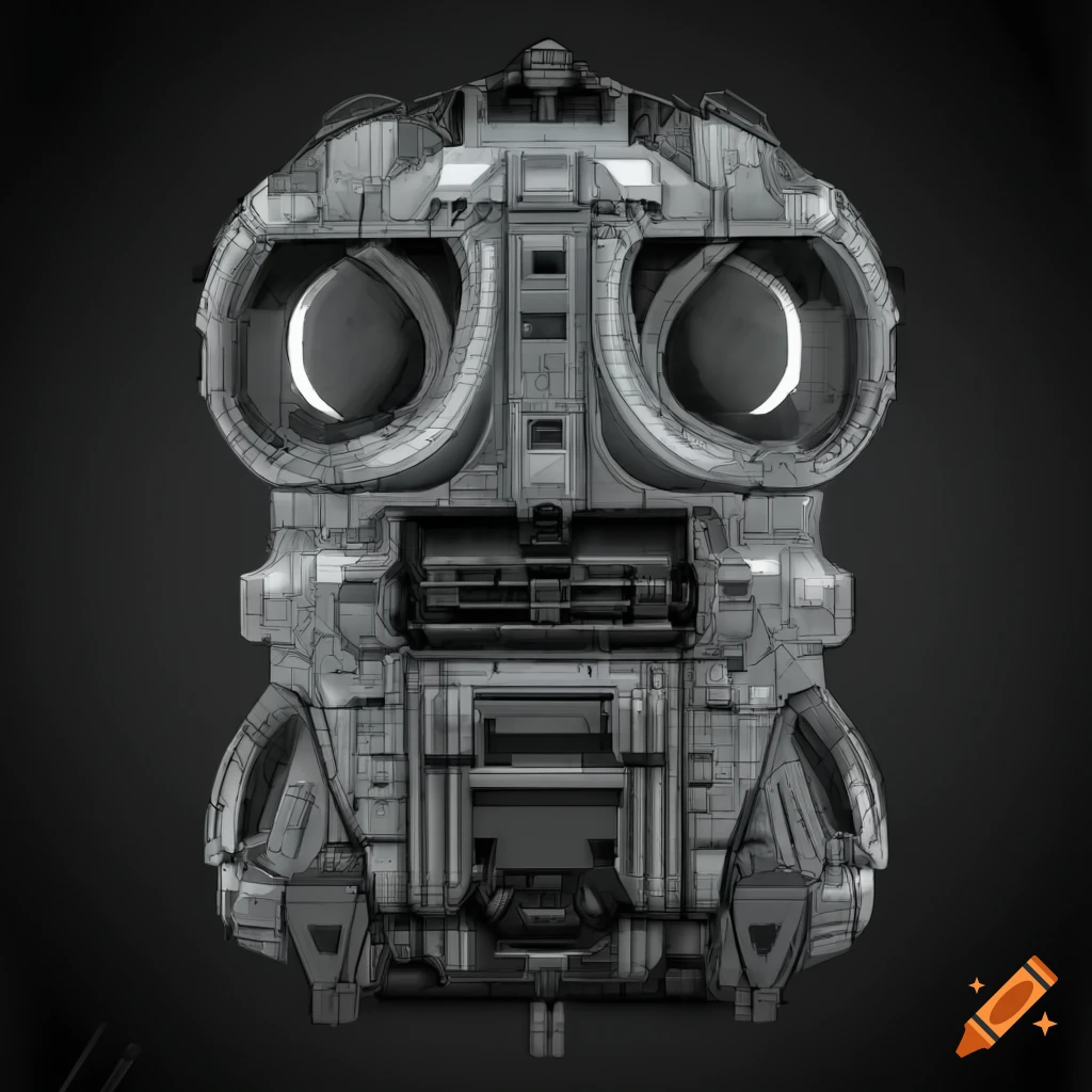 Front view of grayscale futuristic sci-fi generator on Craiyon